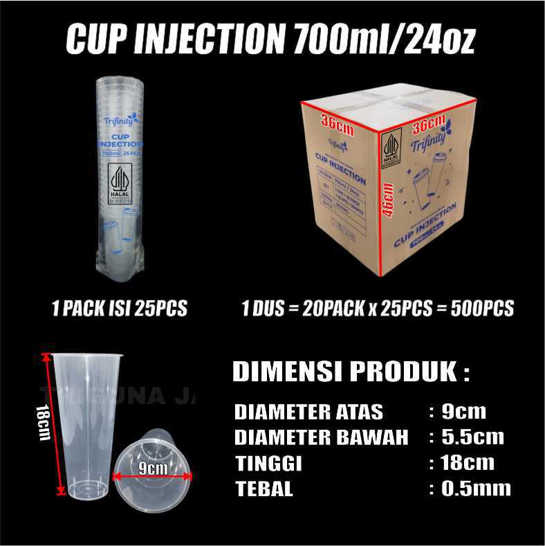 cup injection 700ml/24oz dus trifinity tebal kuat aman bocor