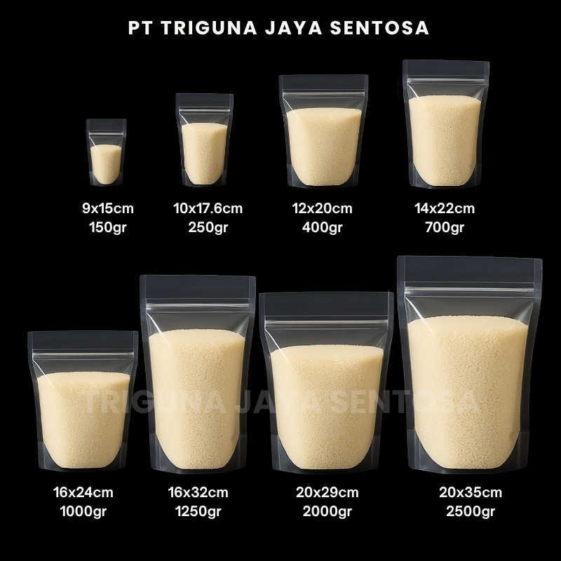 standing pouch uk 10x17 plastik kemasan berdiri seal lebar bening ball 20kg