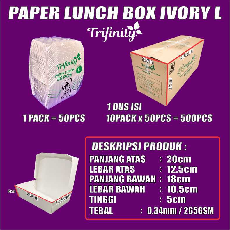 paper lunch box tutup trifinity ivory putih kotak uk l dus 500pcs halal